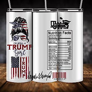 I'm A Trump Girl American Flag Skinny Tumbler, 20oz Stainless Steel Vacuum Sealed Tumbler with Reusable Straw, Patriotic Birthday Gifts for Women, Republican Tumbler Cups