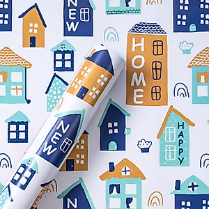 RUSPEPA Scented Wrapping Paper - Mini Roll - House Pattern with Fragrance for Housewarming, Party, Holiday and More - 17 inches x 16.4 feet - New Home