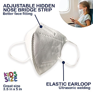5 Layer Protection Breathable Kids Face Mask - Made in USA - Designed for Children Comfortable Elastic Ear Loop (5 pcs, White)