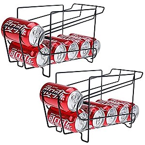 HOMOKUS 2 Pack Soda Can Organizer for Refrigerator, 2-Tier Soda Can Dispenser for Refrigerator, 10 Cans Soda Can Dispenser for Pantry, Wire Frame with Anti-Corrosion Baking Paint (Black)