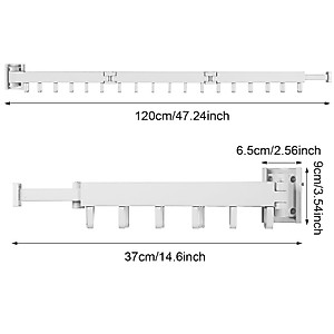 Layhit 2 Pcs Wall Mounted Laundry Room Rack Clothes Drying Rack Over The Door Pants Hanger Retractable Collapsible Rental House Clothing Dryer Rack, White Windproof Ring Hooks, 3 Fold