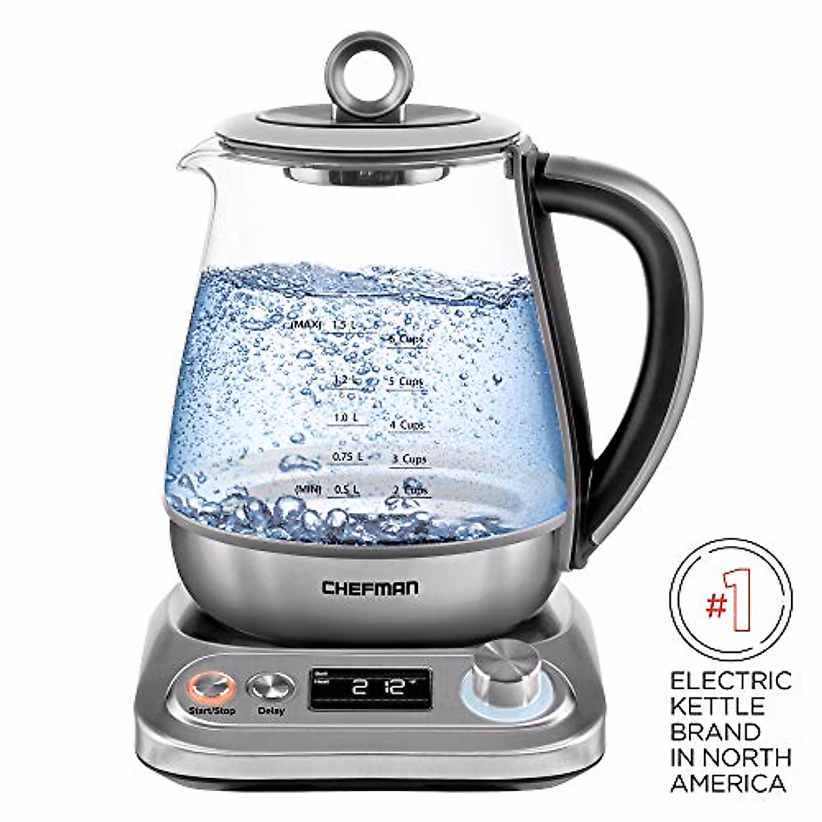 Chefman Digital Electric Glass Kettle, No.1 Kettle Manufacturer, Removable Tea Infuser Included, 8 Presets & Programmable Temperature Control, Auto Shutoff, Water Filter, 6+ Cup Capacity, 1.5 Liter