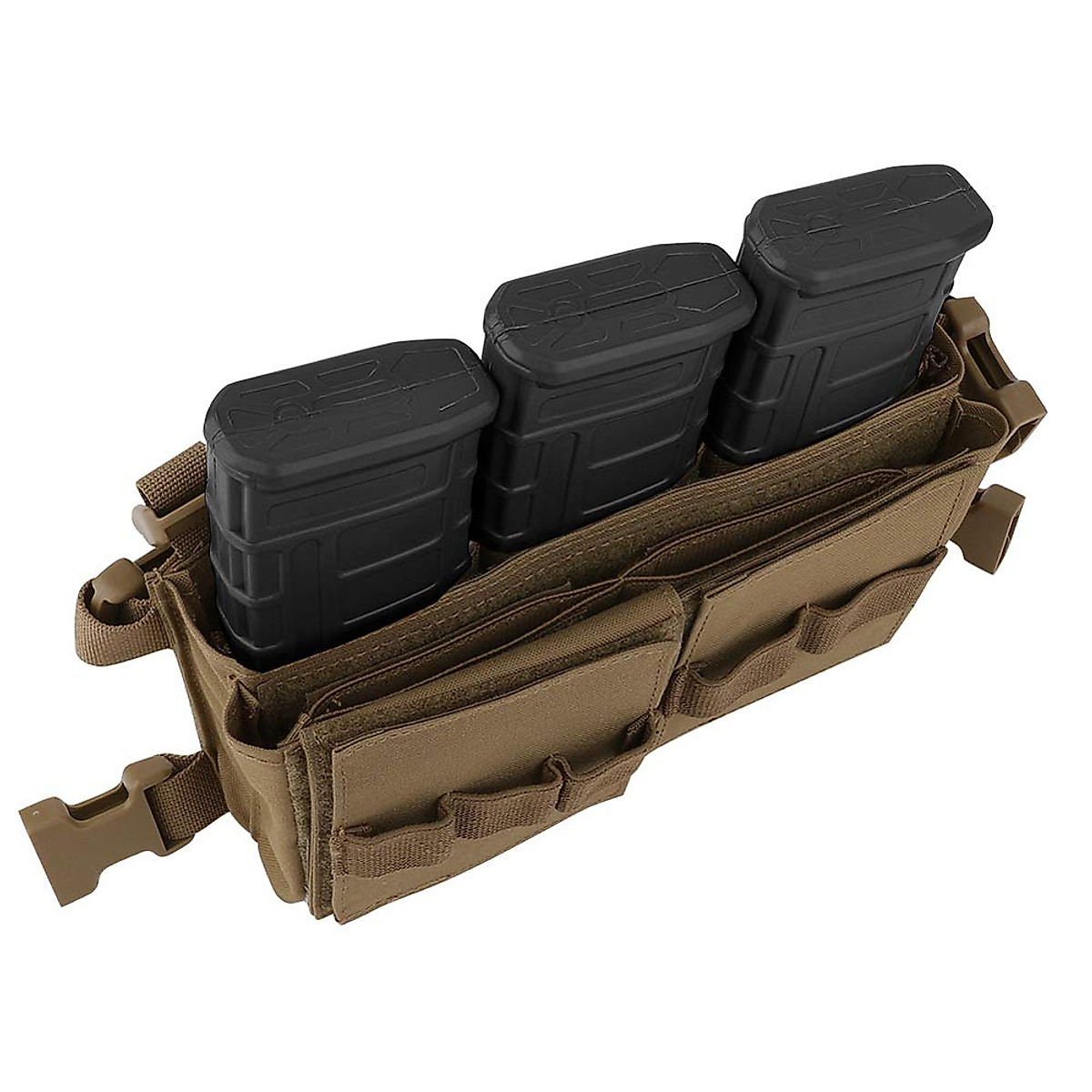 KRYDEX Triple 5.56 Magazine Holder Elastic Mag Holder with Hook Fasteners for MK3 and MK4 Chest Rig (Coyote Brown)