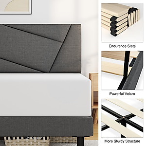 Generic Queen Bed Frame Upholstered Platform with Headboard, Linen Fabric Wrap, Strong Frame and Wooden Slats Support, Easy Assembly No Box Spring Needed,Non-Slip and Noiseless, E Dark Grey