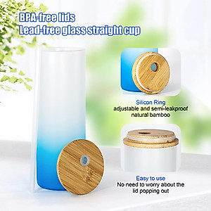 AGH 25 oz Sublimation Glass with Bamboo Lid, 6 Pack Frosted Sublimation Beer Can Glass, Gradient Color Material, Suitable for Beer, Juice, Ice Water, Drinks, Etc.