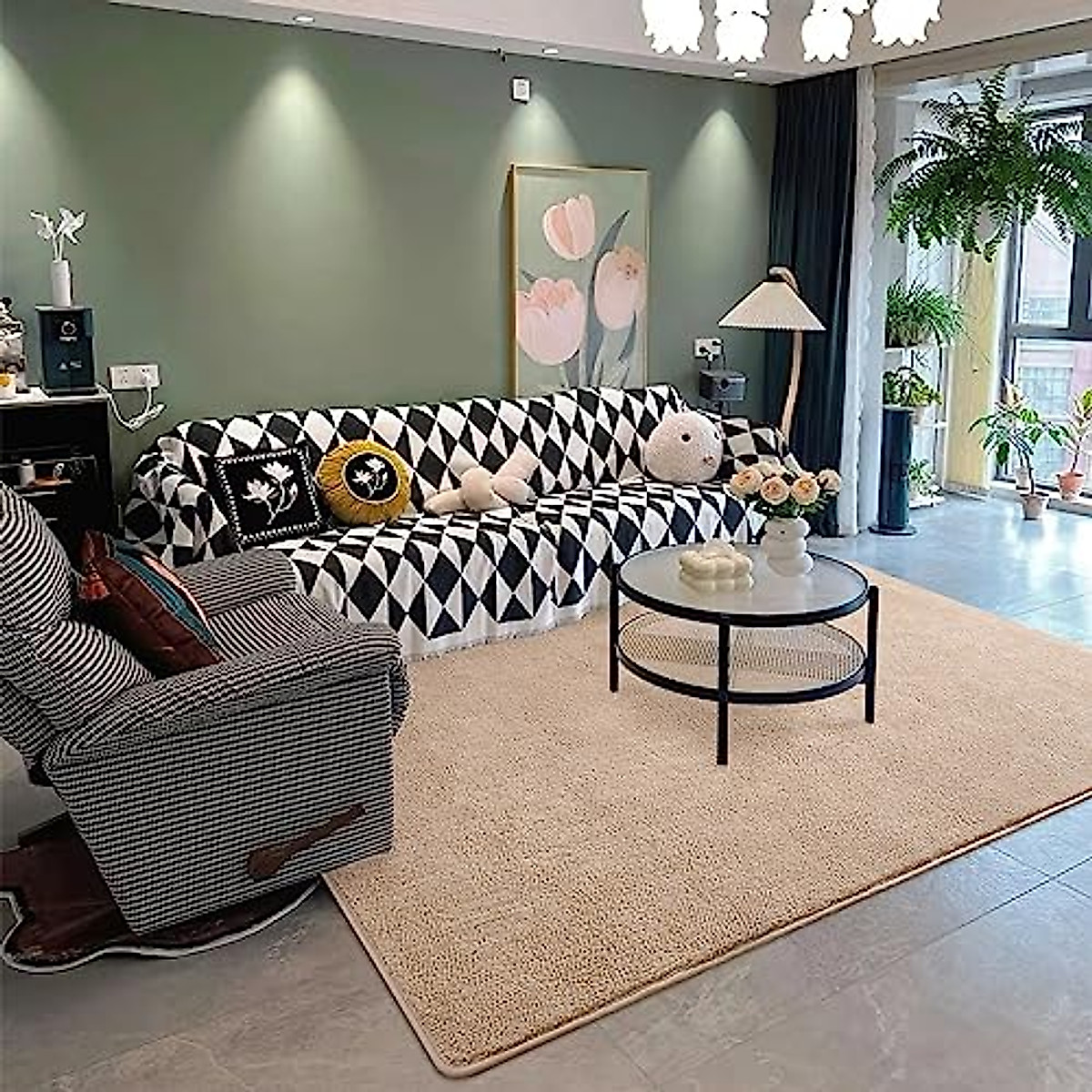 DweIke Modern Area Rugs for Bedroom Living Room, 5x7 Feet, Thickened Memory-Foam Indoor Carpets, Minimalist Style Carpet Suitable for Boys Girls Teenagers and Adults with Super Soft Touch, Beige