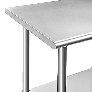 ROCKPOINT Stainless Steel Table for Prep & Work 30x24 Inches, NSF Metal Commercial Kitchen Table with Adjustable Under Shelf and Table Foot for Restaurant, Home and Hotel