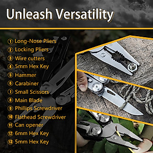 TLONER, ARES Series 12-P Pocket Size Multitool with Premium Stainless Steel Pliers, Short Dagger，Black Luxury Gift Box