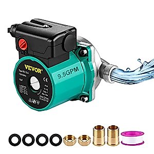 VEVOR Hot Water Recirculating Pump, 93W 110V Water Circulator Pump, Automatic Start Circulating Pump NPT 3/4" w/Brass Fittings, Stainless Steel Head, 3 Speed Control for Electric Water Heater System