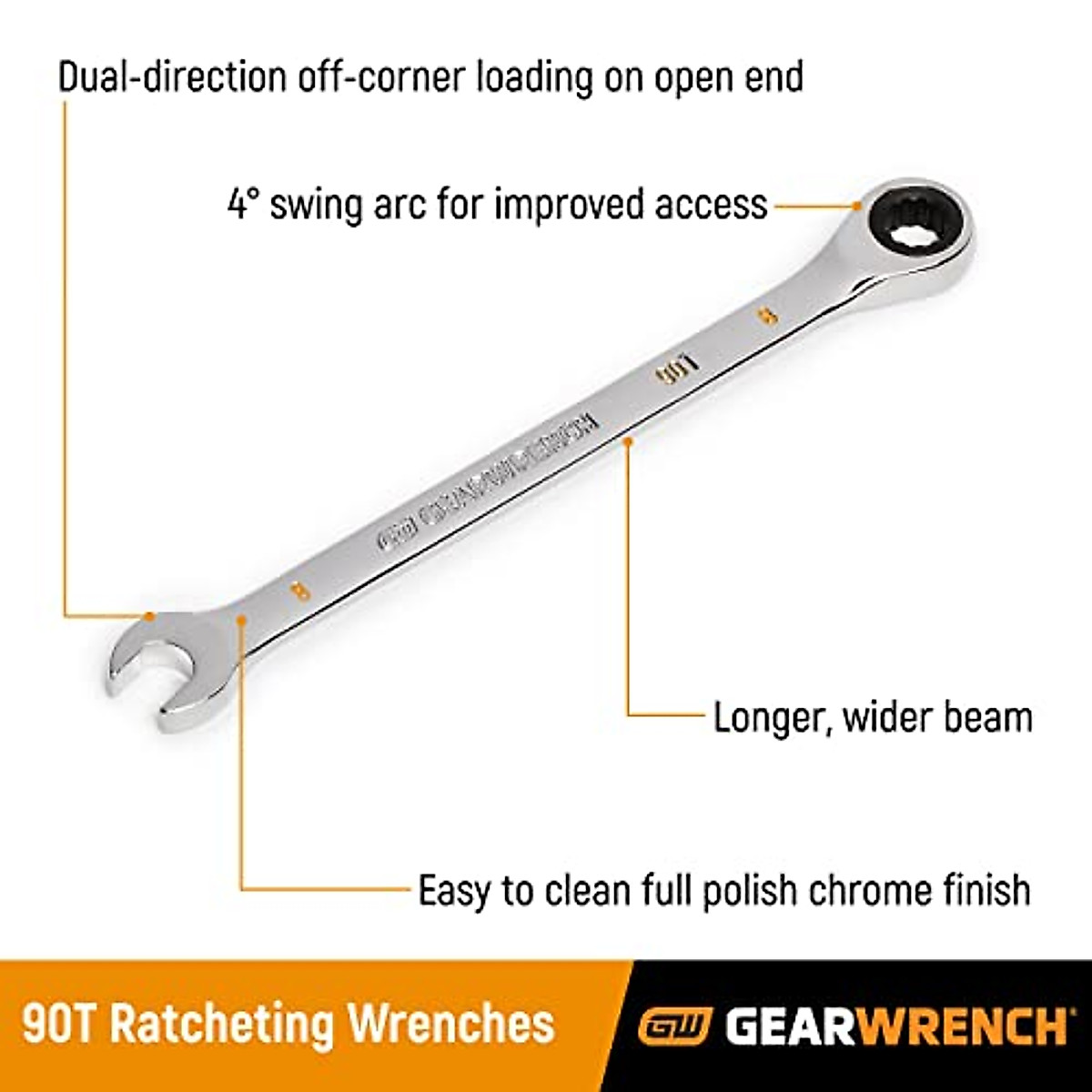 GEARWRENCH 9/16" 4 Degree Swing Arch 12 Point Ratcheting Combination Wrench - 86946