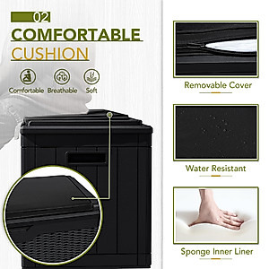 GUNJI 100 Gallon Resin Deck Box with Cushion,Outdoor Weatherproof Large Storage Box,Lockable Storage Container for Patio Furniture,Garden Tools,Pool Supplies (Black)