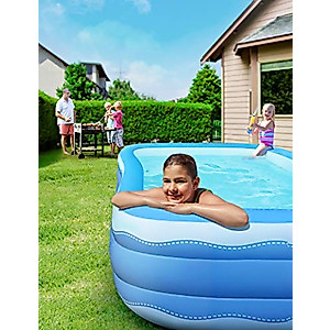 Inflatable Swimming Pool, Family Swimming Pool Rectangular for Adults, Family, Above Ground, Backyard, Outdoor, Garden, Lawn, 118 x 72.5 x 20 in, Blue (SF099)