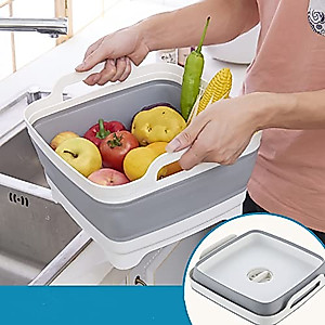 ZL ybxdxz Dish Basin Collapsible with Drain Plug Portable Wash Basin Foldable Sink Tub Carry Handle Dishpan Space Saving Kitchen Storage Tray for Camping, RV, Vegetable, Washing 9L Capacity, Gray