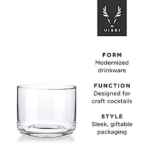 Viski Crystal Negroni Tumblers, Stylish Lowball Cocktail Glasses Set of 2 - Premium Crystal Glass Gift Set for Whiskey, Double Old Fashioned, Bourbon and Cocktails, 8 oz