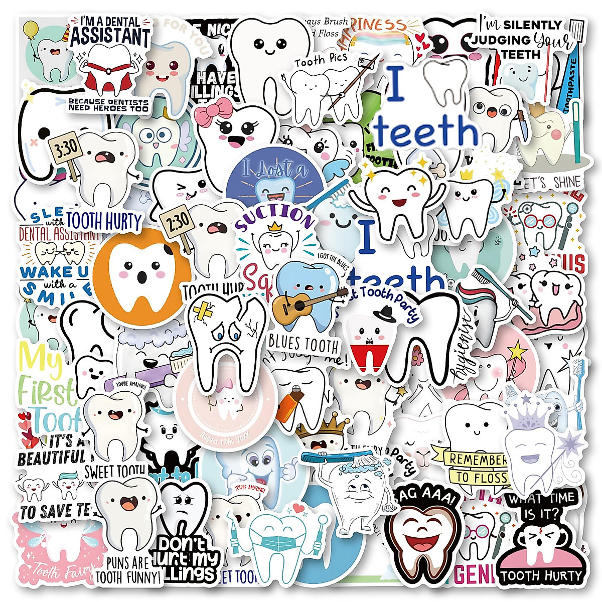 Tooth Stickers Decals[100Pack], Vinyl Dental Stickers Tooth Fairy Stickers Decals for Laptop Water Bottle Bumper Luggage Computer Skateboard Snowboard. Gift for Kids Girls Teens Adult