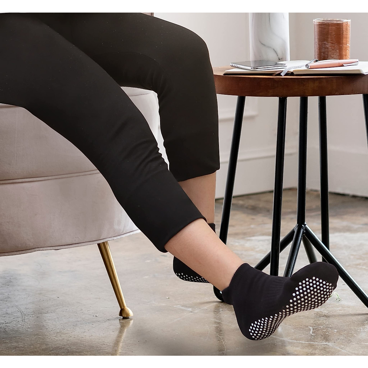 RATIVE Anti Slip Non Skid Barre Yoga Pilates Hospital Ankle Socks with grips for Adults Men Women (Small, 3-pairs/black+grey+pink)