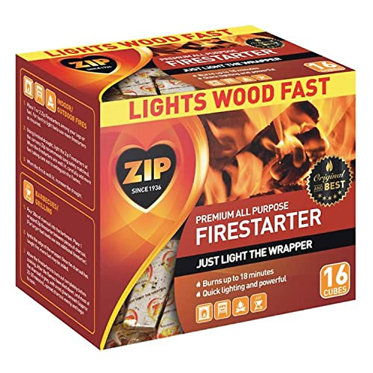 Zip 100537048 All Purpose Firestarter Cubes 16 Count, White Label