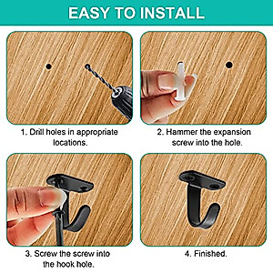 Auvotuis 12Pcs Screw Mount Ceiling Hooks Stainless Steel Under-Shelf Towel Hook Heavy Duty Coat Hook Hanger for Kitchen, Cupboard, Cabinet, Bathroom (Matte Black)