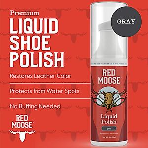 RED MOOSE Liquid Shoe Polish - 4 oz Sponge Top for Leather, Boots, Dress Shoes (Gray)