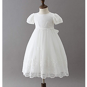 Silver Mermaid Baby Girls Christening Baptism Dress Special Occasions Lace Floral Embroidered Christening Gown(18M,Ivory White)