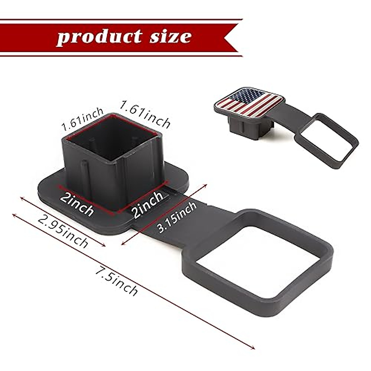 Miytsya 1 PC Trailer Gag Cover Dust Plug, Square 2" Receiver American Flag Protective Cover, Trailer Hitch Cover Pipe Plug Insert, Universal for Most Car Exterior Protective Accessories (Red & Black)