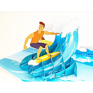 POP CARD EXPRESS Surfer Pop Up Birthday Card - Surfing, Ocean, Happy Birthday, Just Because, Special Days, Retirement, Graduation, Friendship,Anniversary Card, Unique Gifts For Men, Women
