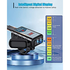 EXTRACTME 6.8A Motorcycle USB Charger, Quick Charge 3.0 Dual USB Motorcycle Phone Charger with Voltmeter & ON/Off Switch, Waterproof Motorcycle Accessories SAE to USB Adapter