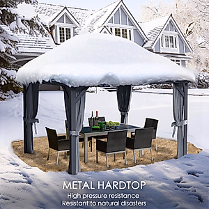 Kozyard Caesar 10'x12' Hardtop Gazebo - Permanent Metal Pavilion with Netting and Shaded Curtains for Patio, Backyard, and Deck - Galvanized Steel Outdoor Aluminum Canopy, Double Roof Gazebo (Grey)