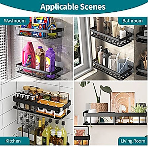 KAKALUOTE 2 Pack Shower Caddy, Shower Organizer Corner Shower Shelf with 5 Hooks, Rustproof Stainless Steel Bathroom Organizer, shower shelves for inside shower, Black