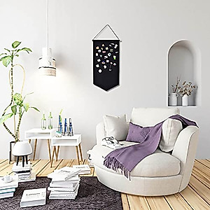 Wall Hanging Brooch Jewelry Storage Case Canvas Display Stand Enamel Pin Display Banner Holder Earrings Necklace Glitter Pin Collection Organizer (Black)