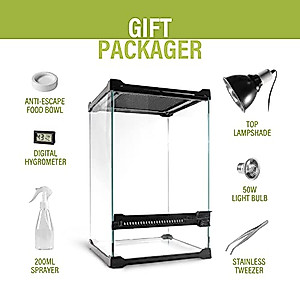 Reptile Tall Glass Terrarium, Vertical Tank Starter Kit, 8x8x12in Mini Front Open Door Cage, Full View Screen Habitat Ventilation Enclosure for Small Chameleon Snake Lizard Amphibians Geckos Frogs