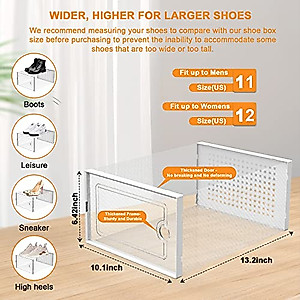 ZEXDOK Shoe Boxes Clear Plastic Stackable, 6 Pack Shoe Storage Boxes for Closet Small Space, Foldable Sneaker Storage Boxes, Under Bed Shoe Storage Containers for Entryway, Closet Floor, Drop Front
