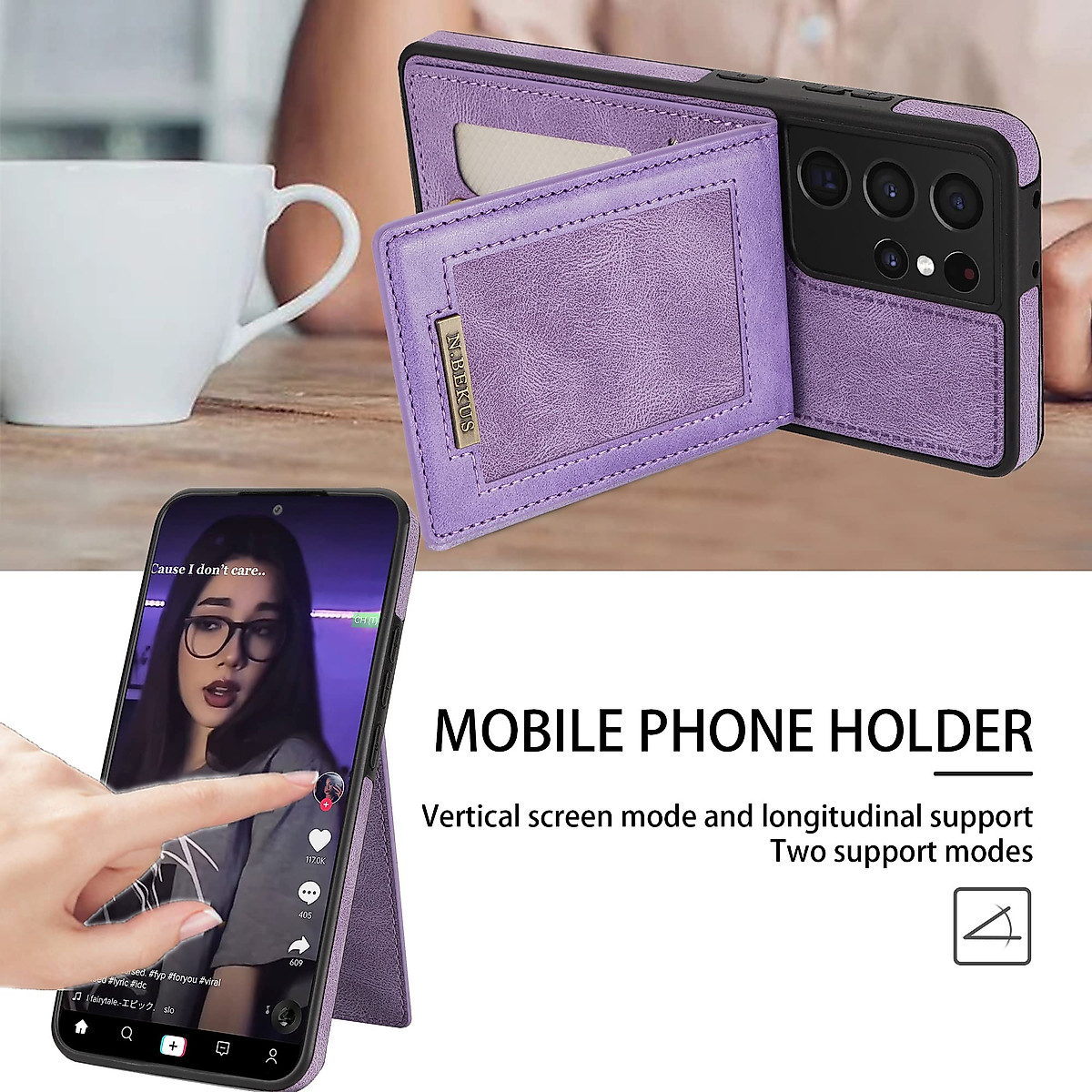 Compatible with Samsung Galaxy S21 Ultra 5G Case with Leather Credit Card Holder Magnetic Clasp Stand Cell Accessories Mobile Flip Purse Phone Cover for S21ultra 21S S 21 21ultra G5 Women Men Purple