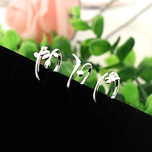 lauhonmin 3pcs S925 Sterling Silver Open Rings Set Finger Ring Joint Ring Toe Ring Beach Jewelry Gifts for Women Adjustable (Style A)