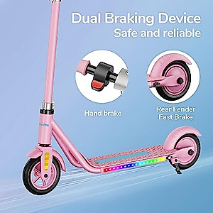 Scoothop Kids Electric Scooter,Colorful Rainbow Lights Electric Scooter with Bluetooth Music Speaker, LED Display,4 Height Adjustable and 3 Speed Adjustment,Electric Scooter for Kids Ages 6-12(Pink)