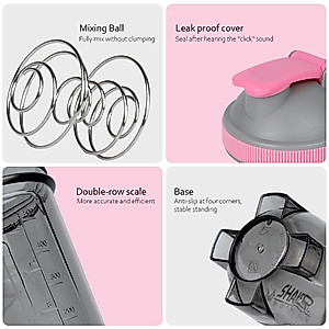 XTK Shaker Bottle Clear Protein Shaker Cup with Mixing Ball 16OZ Leak-Proof Extra-Durable Gym Bottle for Work Out,Shaker for Protein Power Shakes,Handle Portable,Curved Bottom,BPA Free(Pink)