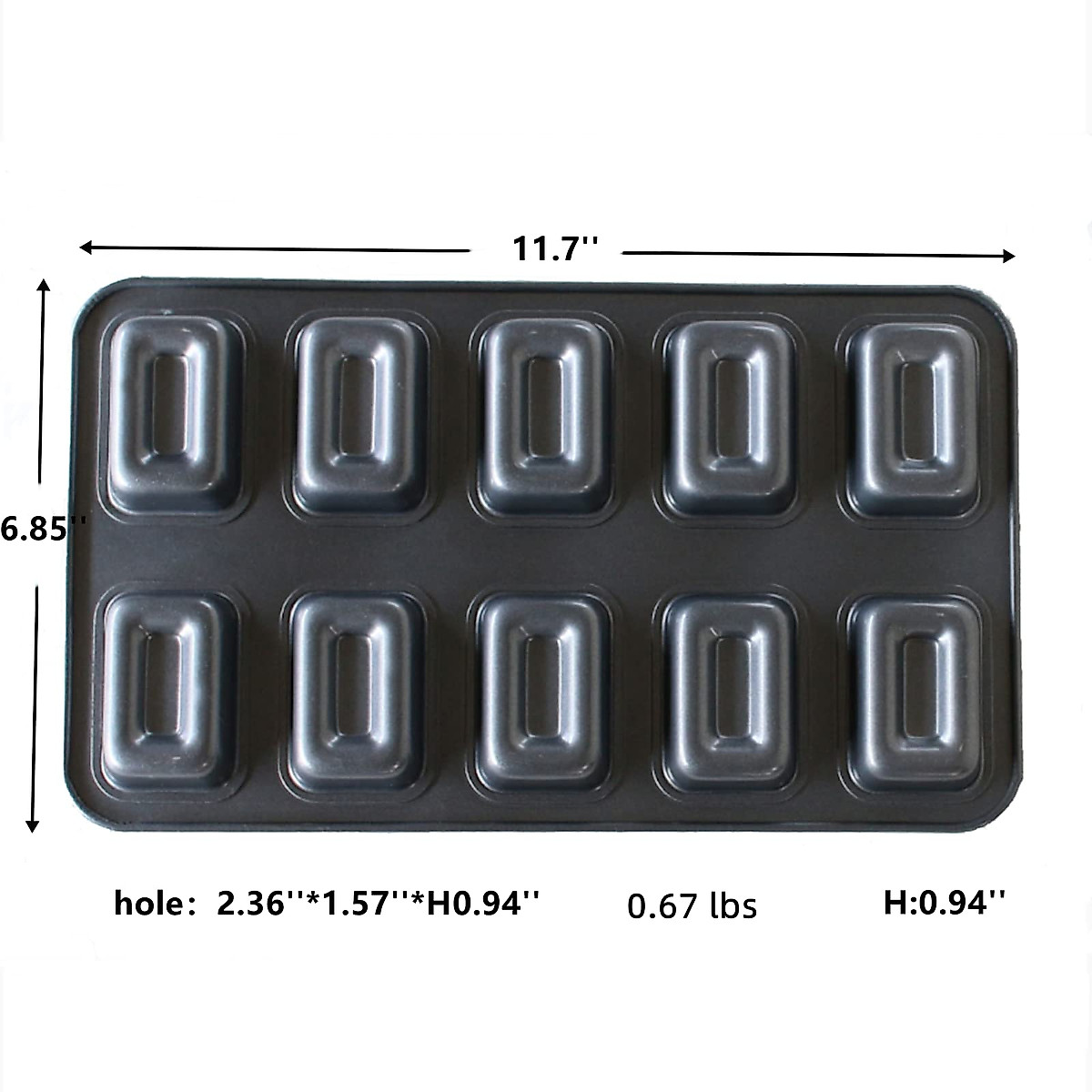 Elesinsoz 10 Cup Financier Cake Baking Pan Mini Brownie Bite Square Muffin Cupcake Small Banana Bread Loaf Meatloaf Cornbread Nonstick Madeleine Cookie All Edge Only Corner Individual Tin Tray Mold