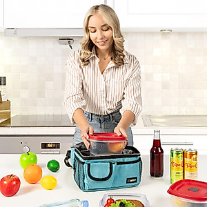 OPUX Lunch Box for Men, Adult Lunch Box Cooler, Insulated Lunch Bag Women, Dual Compartment Lunchbox for Work, Leakproof Double Decker Lunch Bag, Soft Lunch Pail Tote Boys Girls Kids School, Teal Blue