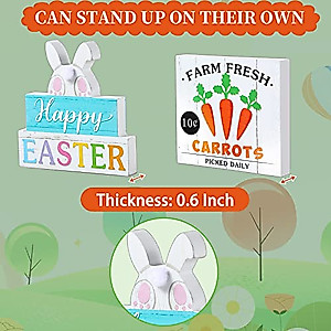 YOTNUS Easter Decorations - Easter Decor 7 PCS Tiered Tray Decor,Included Gnomes Plush, Wood Beads Garland, 2 Wooden Signs, 3 Carrots, Farmhouse Spring Table Decorations for Home(Tray Not Included)