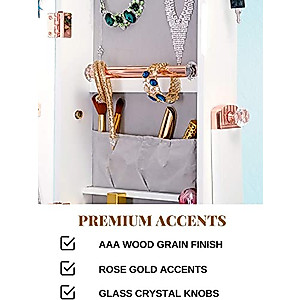 LUXFURNI Mirror Jewelry Cabinet Armoire with 3-Way Mount, Standing, Wall or Door Mounted, Jewelry Organizer with Full-Length Mirror, Lockable, Large Storage, White