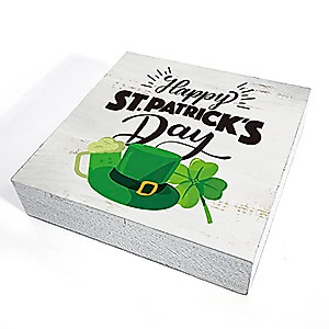Happy St. Patrick’s Day Wood Box Sign Home Decor, Rustic Saint Patricks Day Wooden Box Sign Block Plaque for Wall Tabletop Desk Decoration