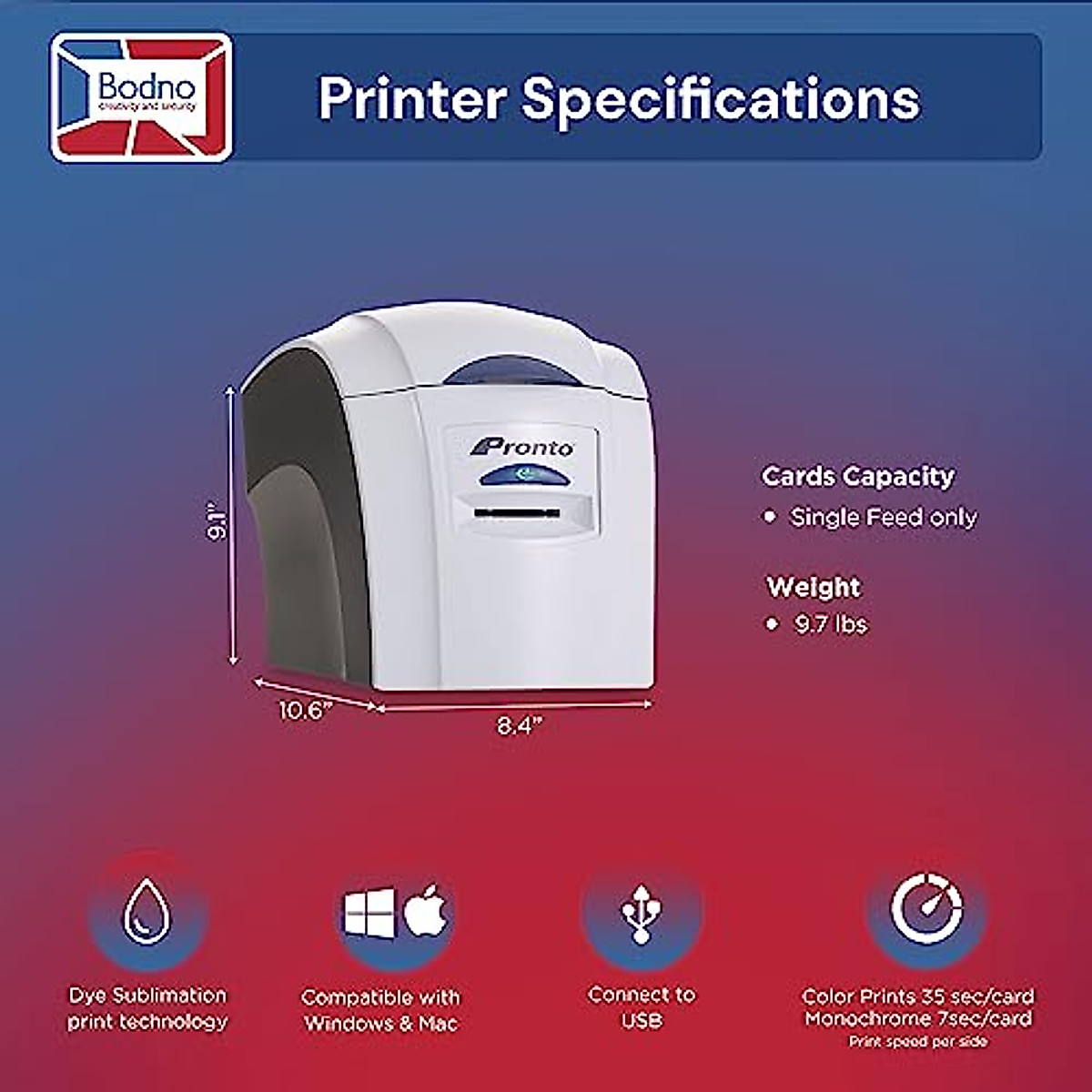 Bodno Magicard Pronto ID Card Printer & Super Supplies Package ID Software, Camera, 300 Cards and 300 Print Ribbon - Bronze Edition