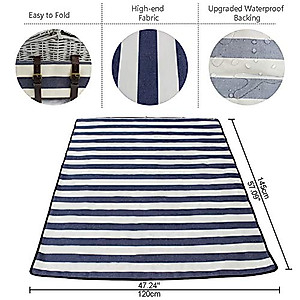 HappyPicnic 'Huntsman' Willow Picnic Hamper for 4 Persons with 'Built-in' Insulated Cooler, Wicker Picnic Basket with Canvas Stripe Lining, Willow Picnic Set, Picnic Gift Basket (Navy Stripe)