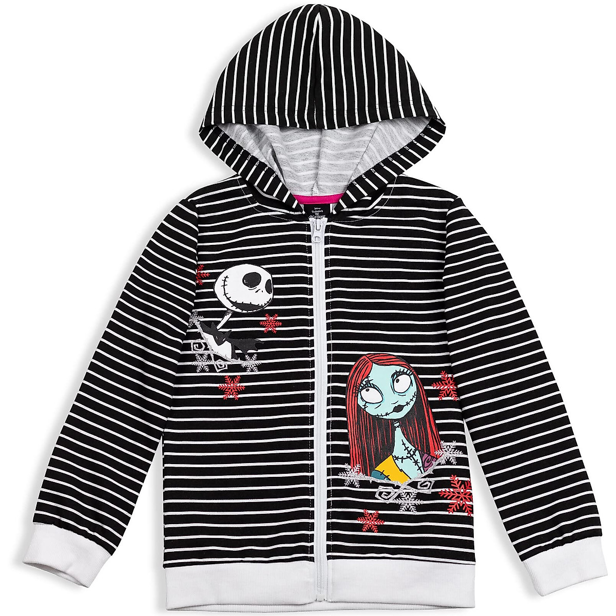 Disney Nightmare Before Christmas Jack Skellington Sally Toddler Girls French Terry Zip Up Hoodie Black-White 2T