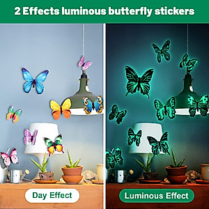 96 Pieces Butterfly Wall Decals Glow in The Dark Butterflies Decor for Ceiling Adhesive Removable 3D Luminous Mural Stickers for Kid Bedroom Nursery Living Room Home Garden Decoration, Multi Colors