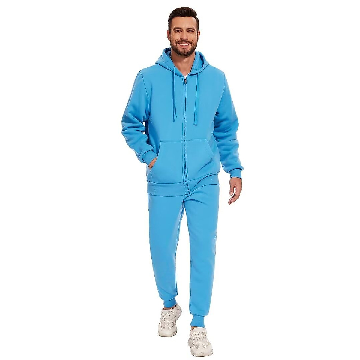 Megub hooded tracksuit set for men Athletic warm sweatsuit Full Zip fleece jogger suit casual Sport outfits M-5X BIG(light blue,XL)