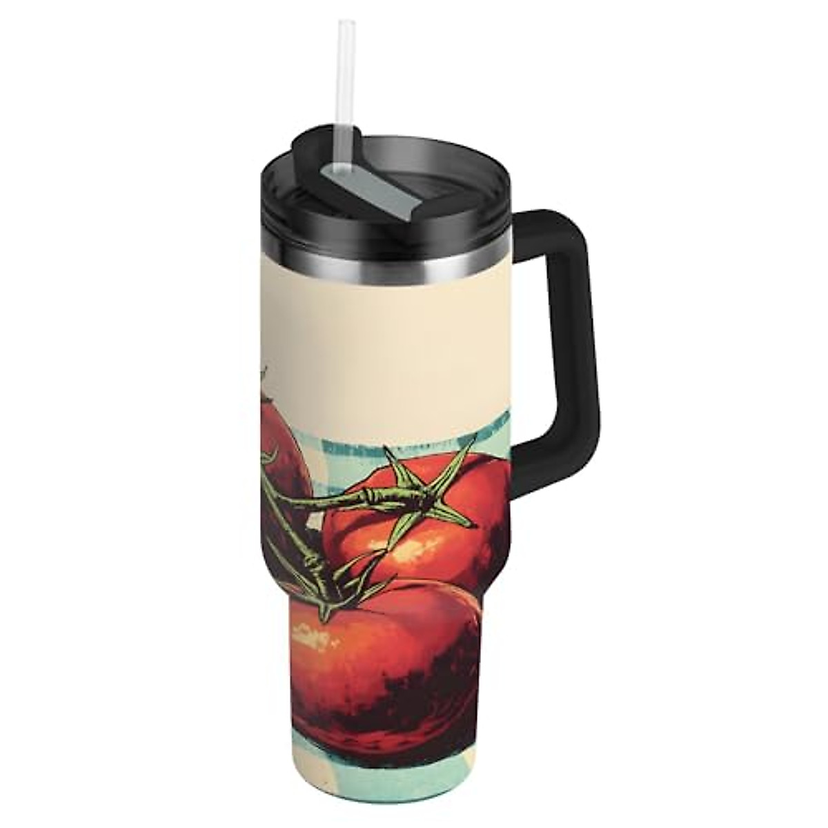 Flradish 30oz Tumbler with Handle, Vintage Delicious Tomatoes Stainless Steel Tumbler with Lid and Straws Double Wall Vacuum Insulated Leakproof Coffee Travel Mug