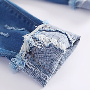 KIDSCOOL SPACE Baby Ripped Jean,Toddler Elastic Waist Distressed Denim Pants,Light Blue,12-18 Months