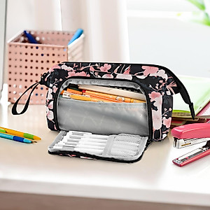 Generic Cherry Blossom Floral Large Pencil Case Pouch Pen Case for Girls Boys Adults Big Capacity Portable Pen Case Bag with Zipper Pencil Cases Pouches for Study Middle School Office College Desk