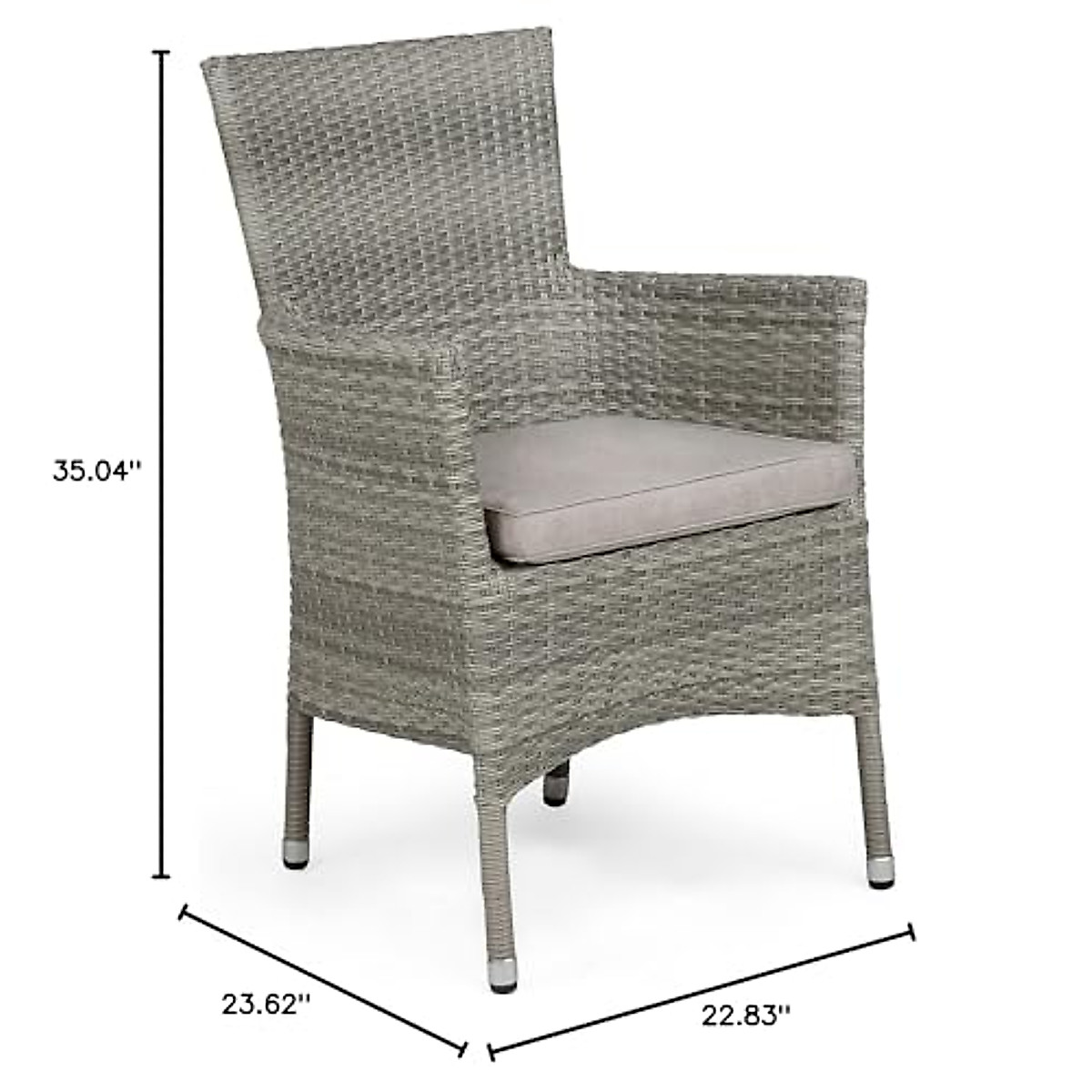 Muse & Lounge Co. Pecos Transitional Metal and All-Weather Wicker Patio Armchairs with Cushion, Set of 2 for Outdoor, Poolside, Garden, Yard, Gray